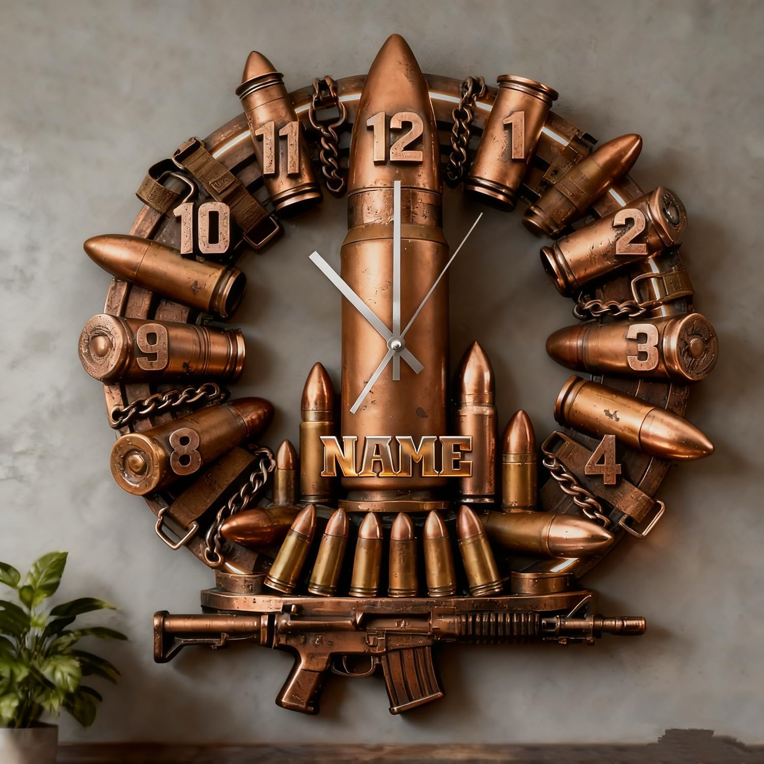 Amazon.com: Amabery Personalized Gun Bullet-Shaped Wall Clock Custom 2D ...
