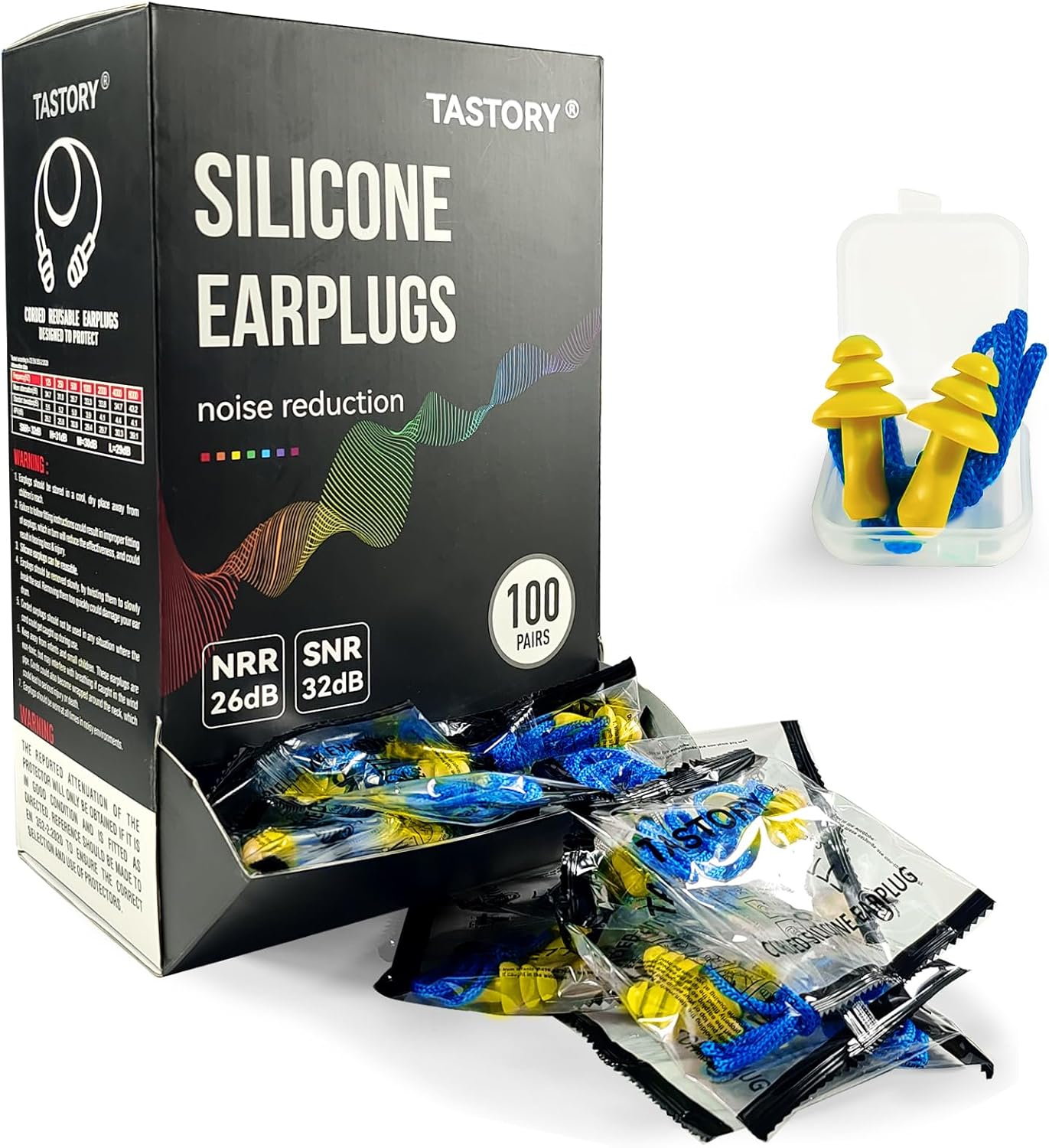 Amazon.com: TASTORY Silicone Ear Plugs, 100Pair 32dB Corded Reusable ...