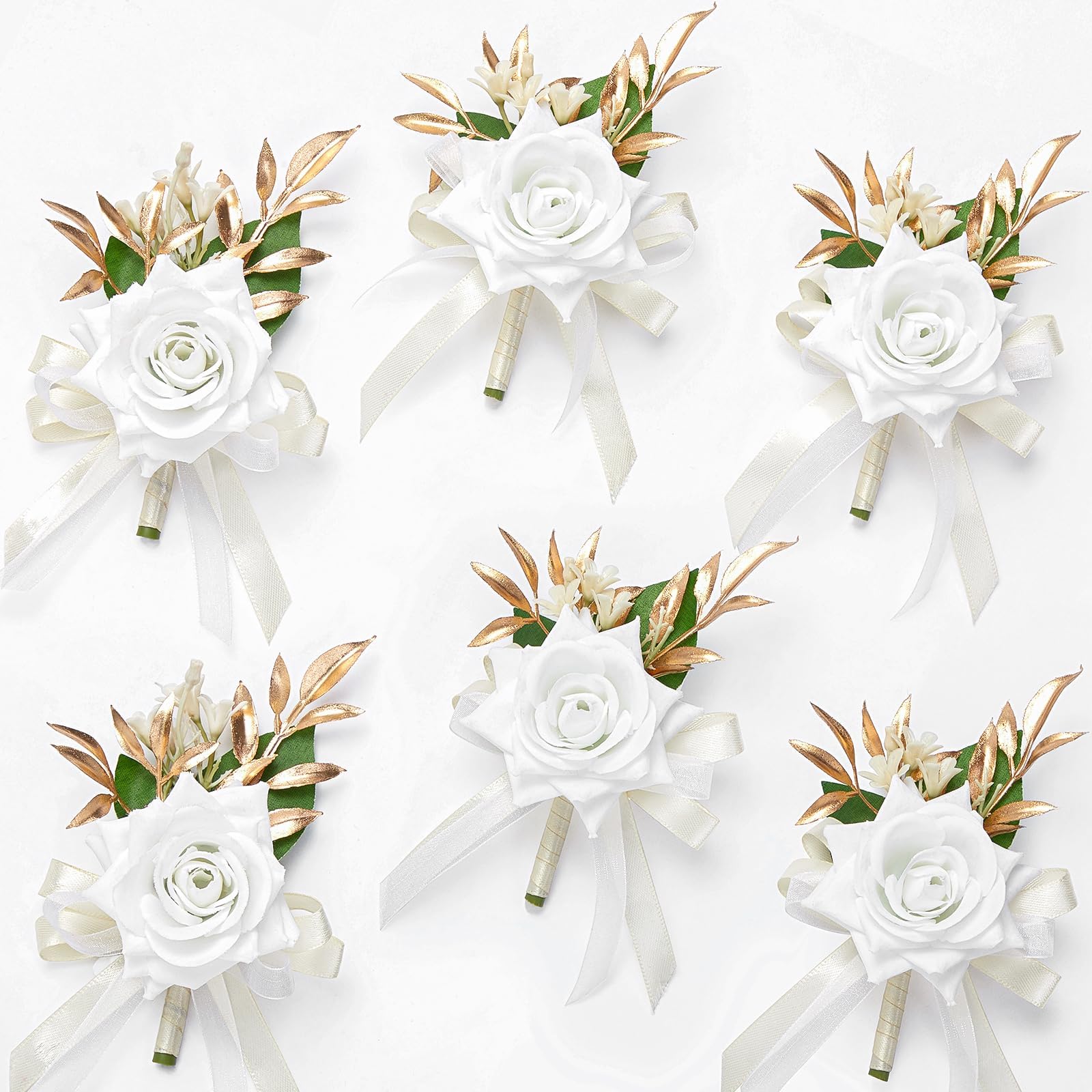 Amazon.com: Sunolga White Boutonniere for Men Wedding Set of 6 Groom ...