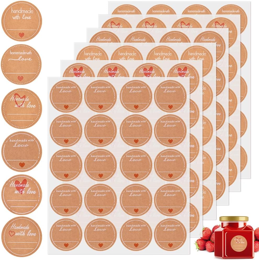 DOUSELLA 600 Stück Marmeladen Aufkleber Etiketten Kraftpaier ...