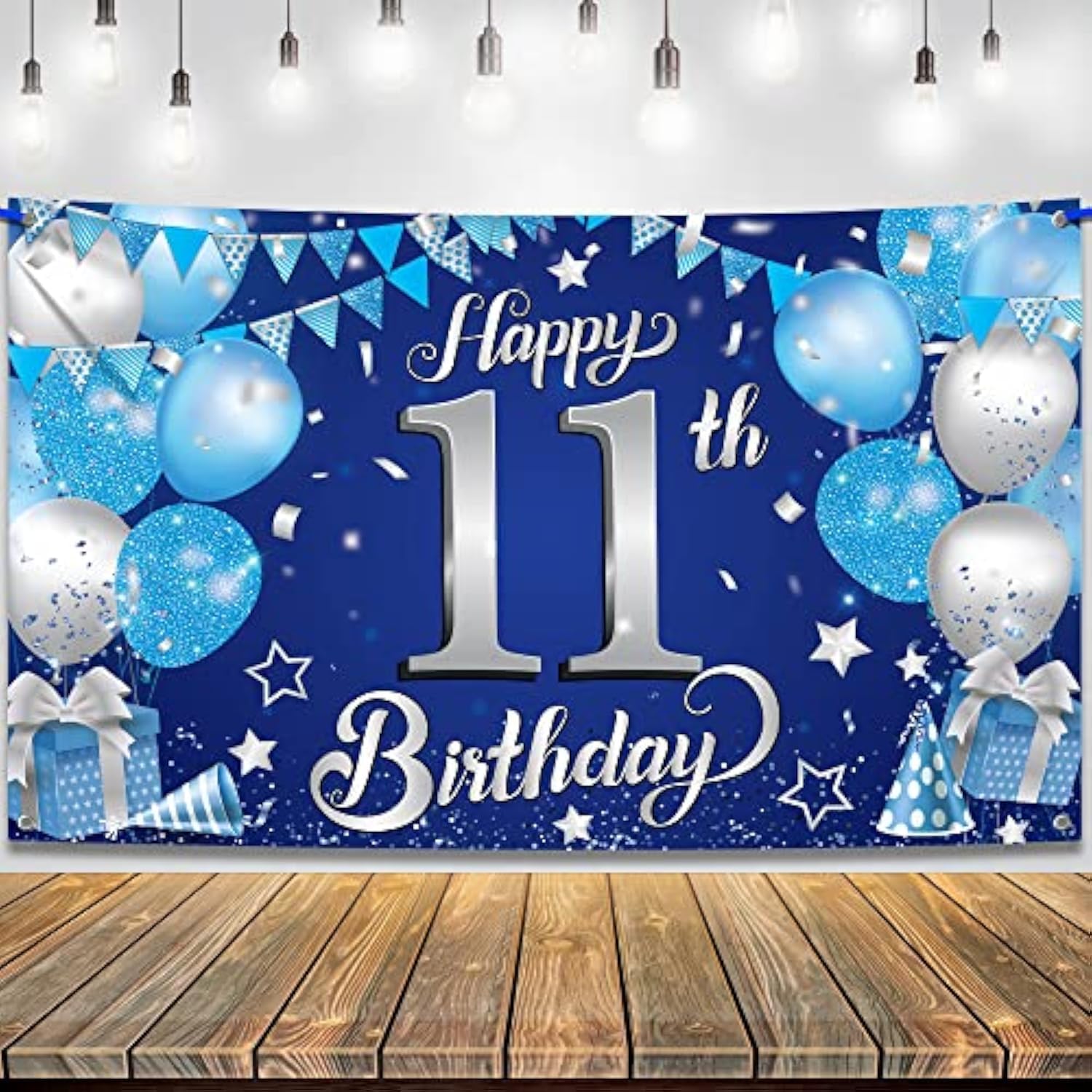 Amazon.com: KatchOn, Blue and Silver 11th Happy Birthday Banner - Large ...
