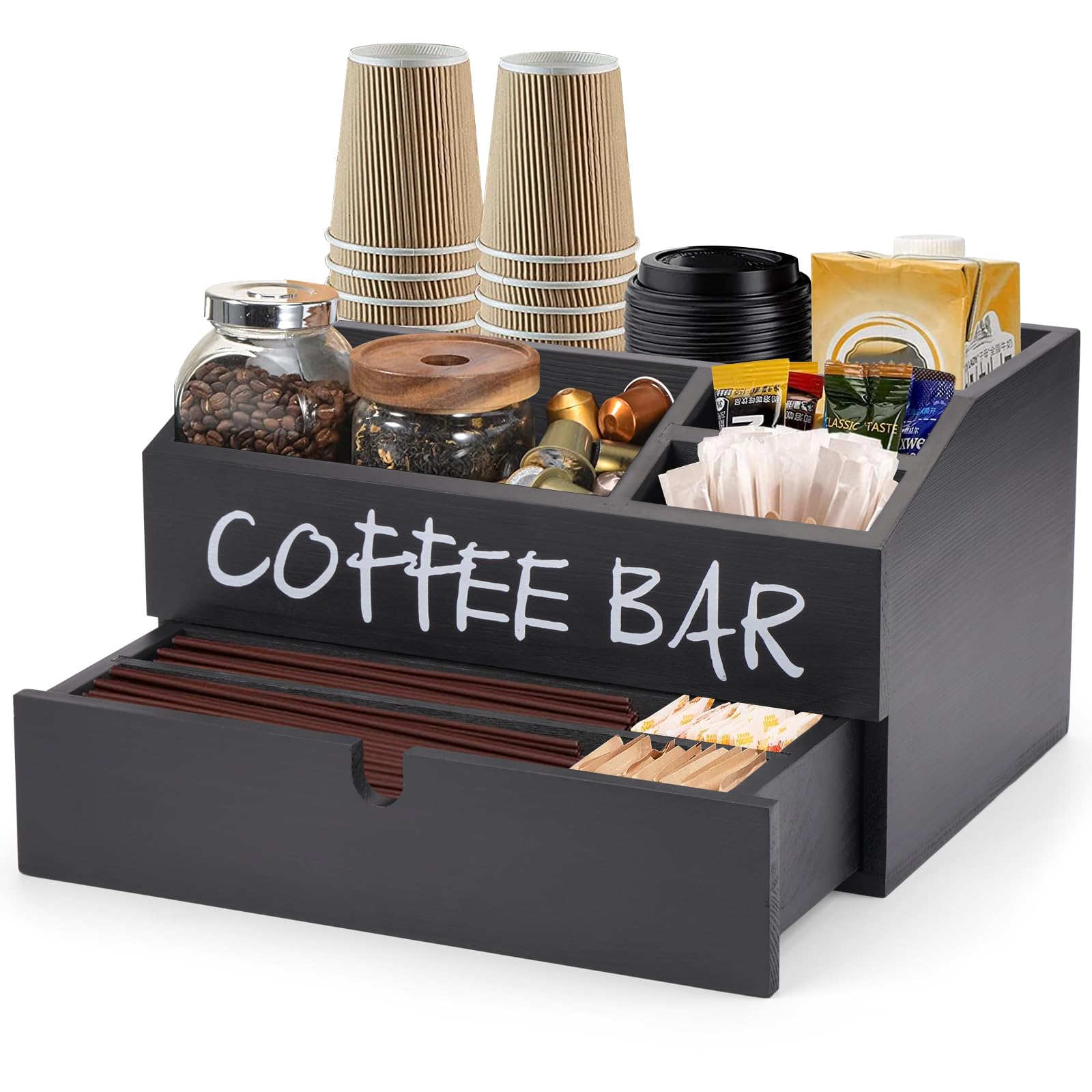 Amazon.com: Alliecoin Coffee Station Organizer, Wood Coffee Bar ...