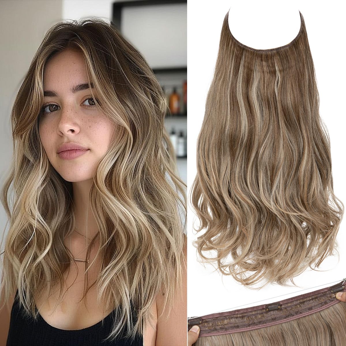 Amazon.com : SARLA Invisible Wire Hair Extensions with 3 Clips Short ...