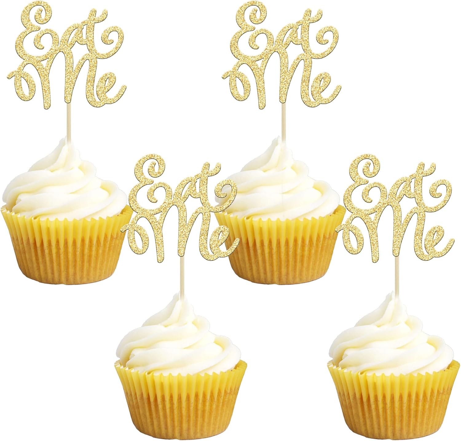Amazon.com: Gyufise 36Pcs Eat Me Cupcake Toppers Gold Glitter Alice ...