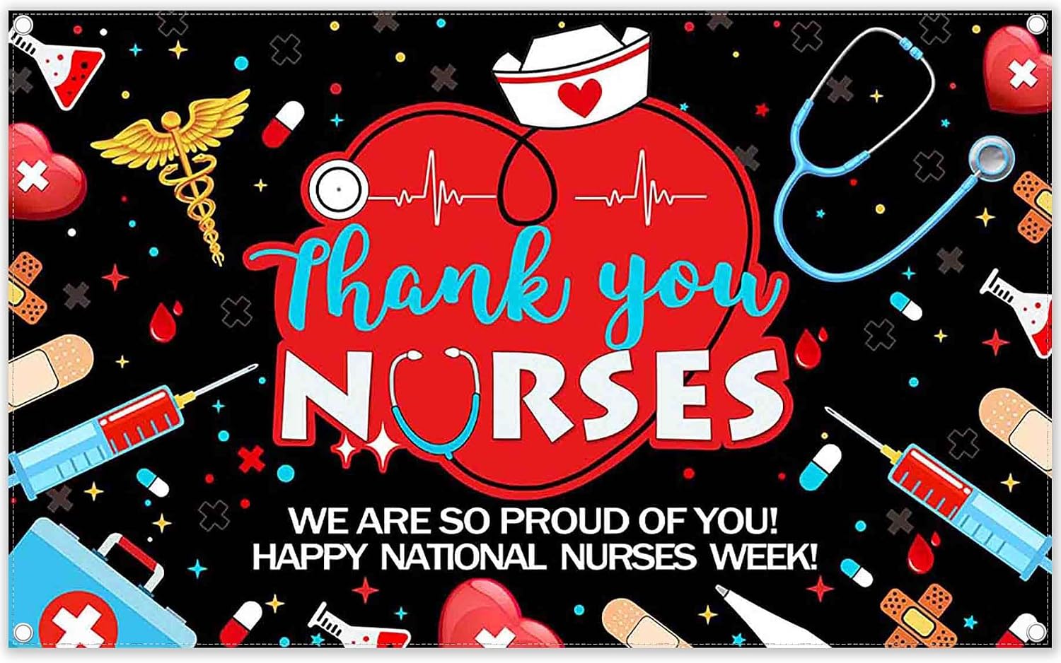 Amazon.com : ZTHMOE 72x43inch Fabric Thank You Nurses Backdrop National ...