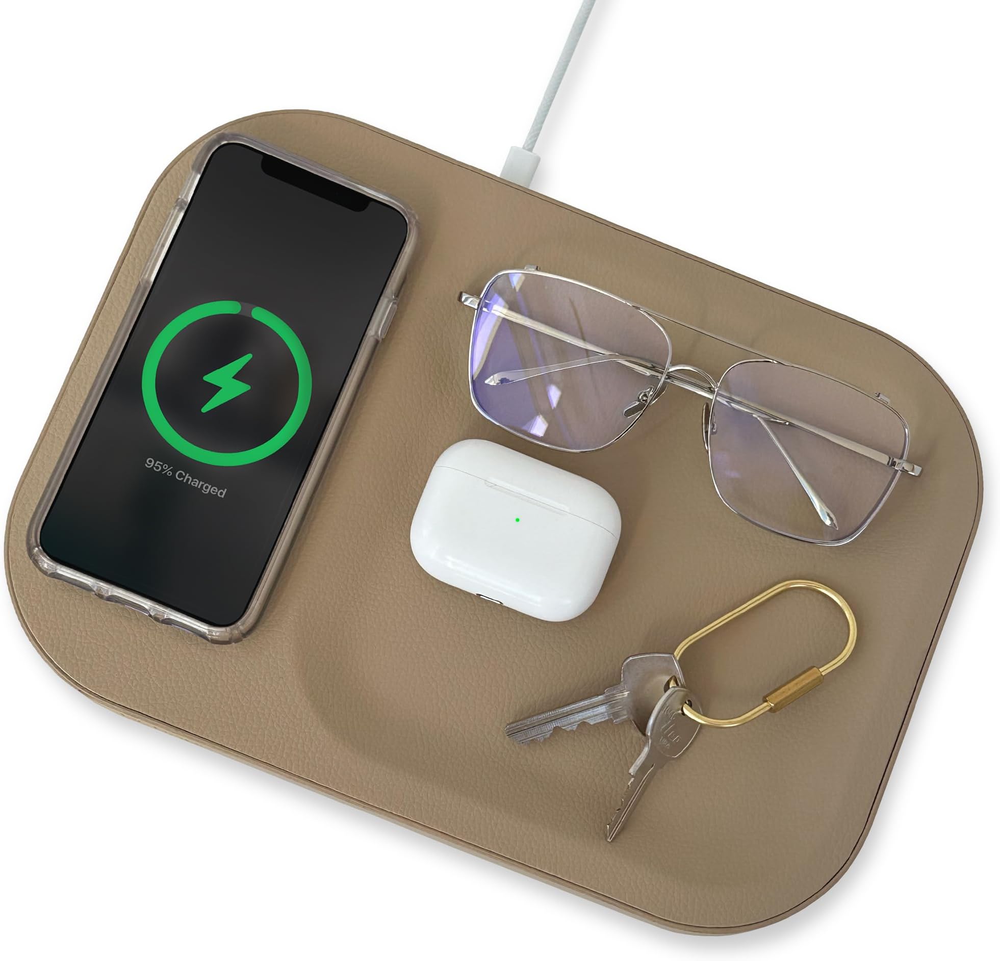Amazon.com: Behaus Charge All Multi-Device Wireless Charger Tray, Vegan ...