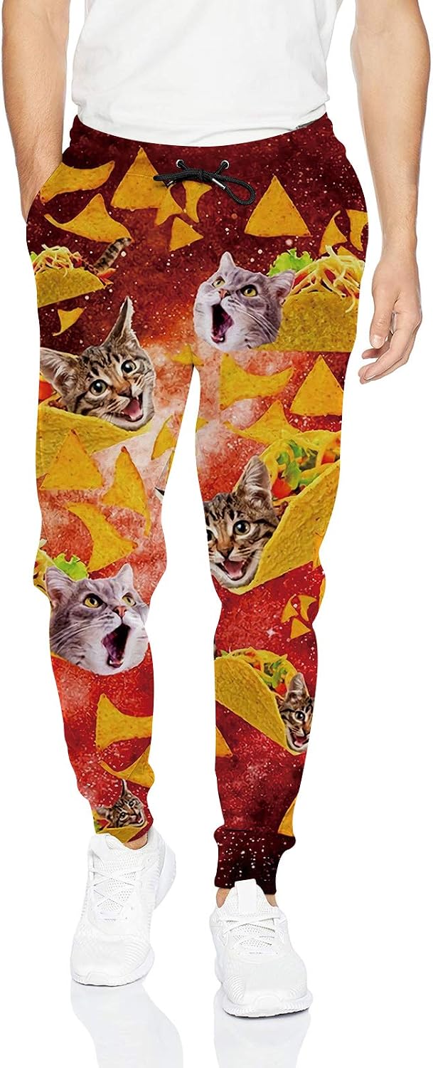 Amazon.com: uideazone Mens Pants Novelty Cat Graphic Sweatpant Cool Hip ...