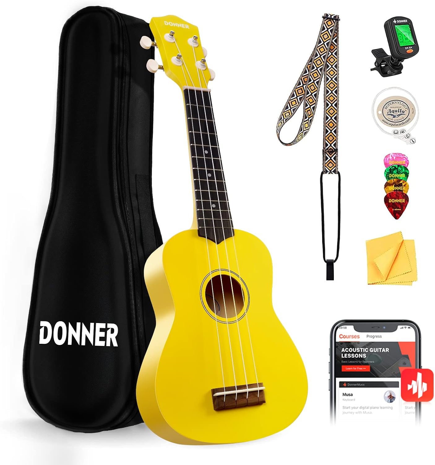 Amazon.com: Donner Soprano Ukulele for Beginner 21 Inch Matte Ukulele ...