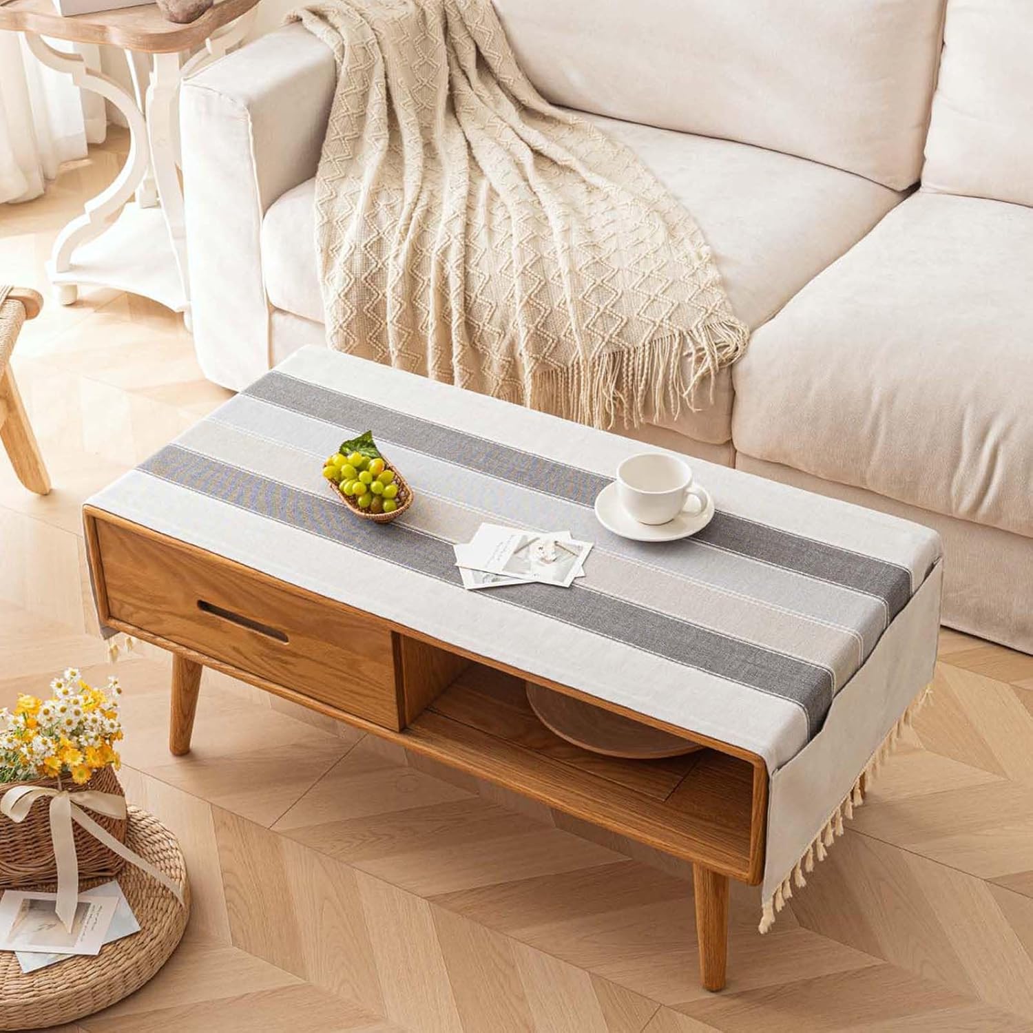 Amazon.com: Waterproof Coffee Table Cover, Rectangle Cotton Linen ...
