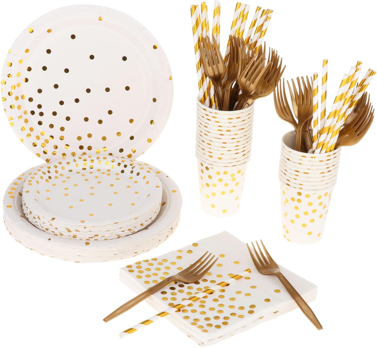 Amazon.com: SOKAWO 204 PCS White and Gold Party Supplies Disposable ...