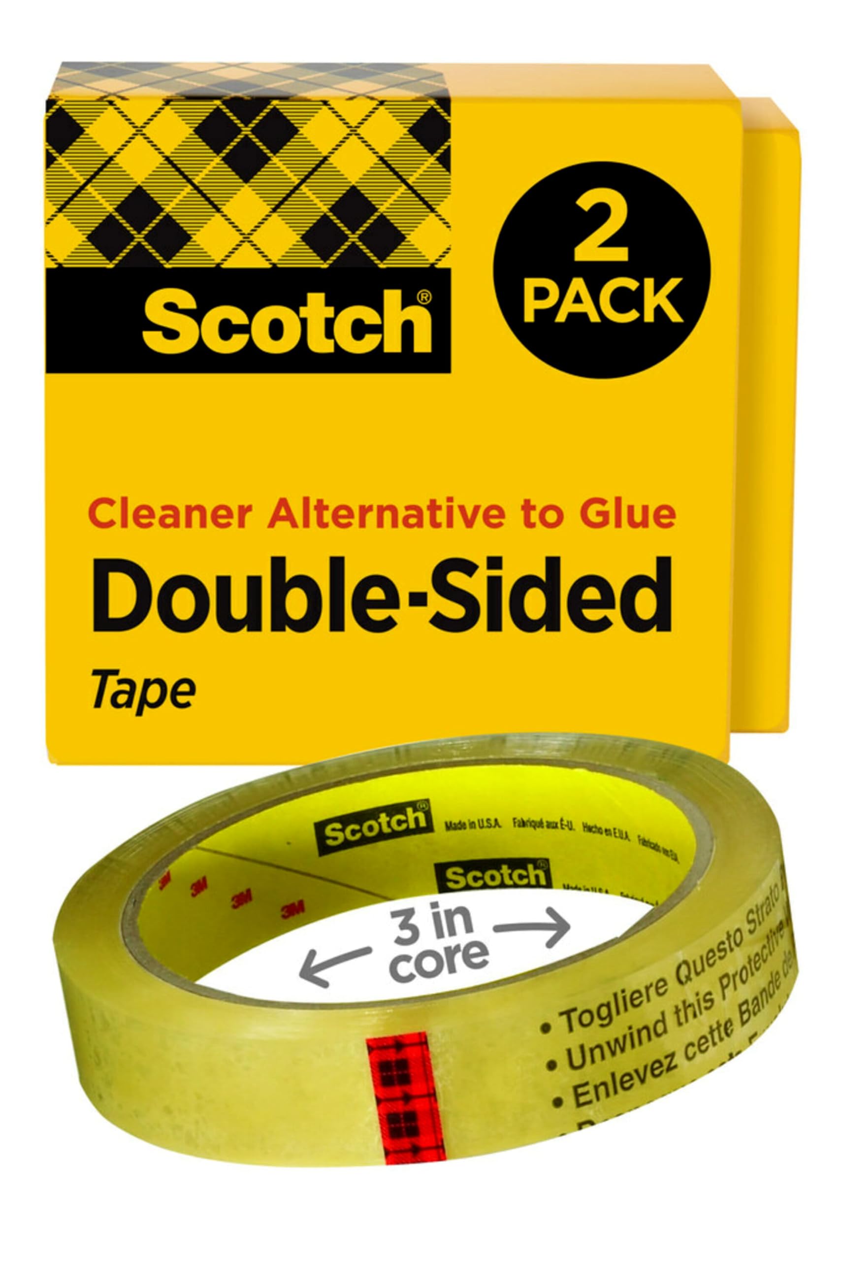 Amazon.com : Scotch Double Sided Tape, 0.75 in. x 1296 in., 2 Rolls ...