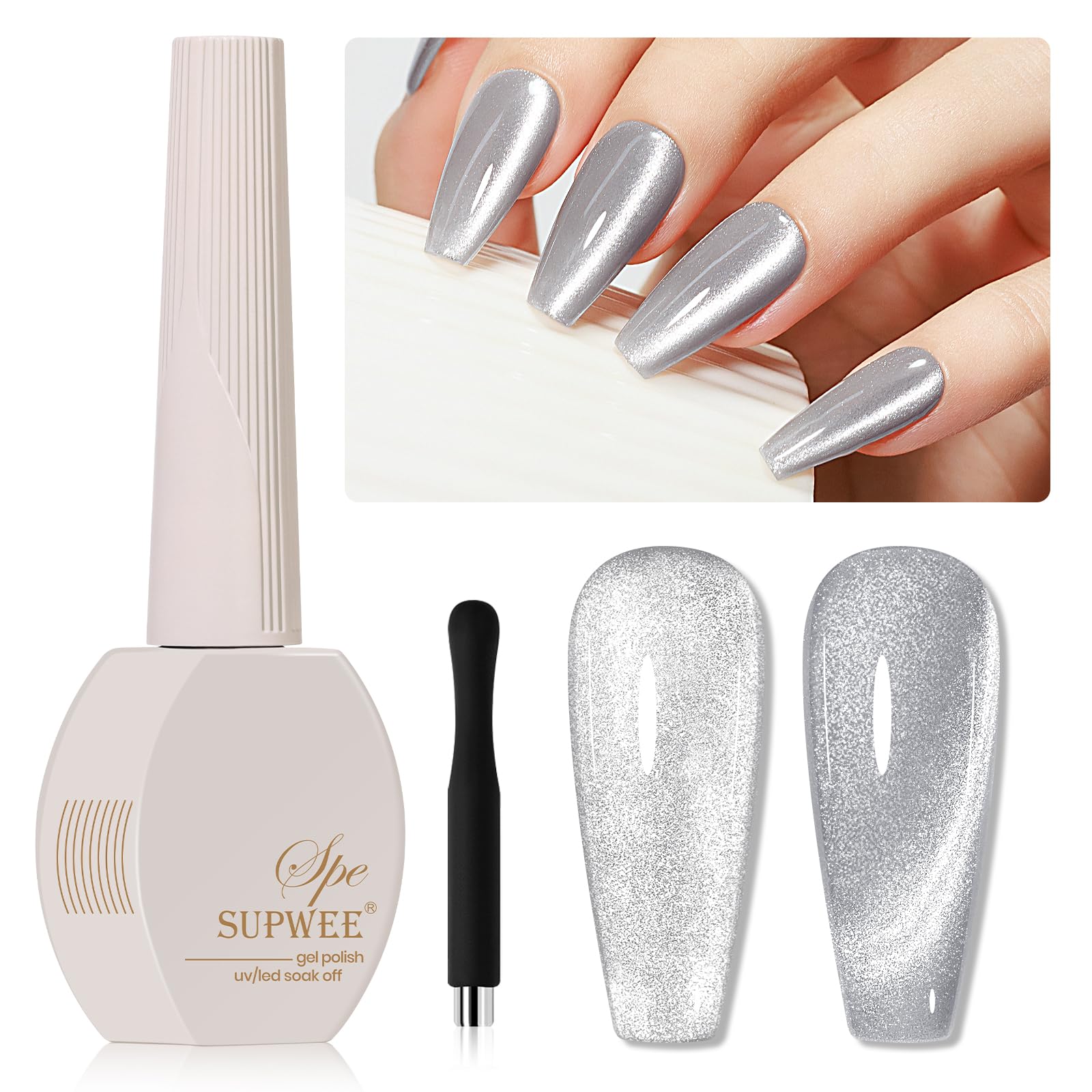 Amazon.com : SUPWEE Silver Cat Eye Gel Polish, Magnetic Holographic Gel ...