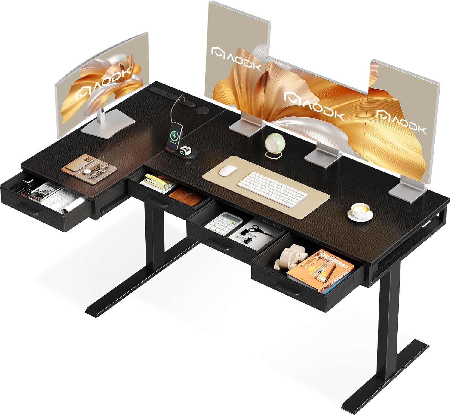 Amazon.co.jp: AODK Height-Adjustable Desk, Electric, L-Shape, Height ...