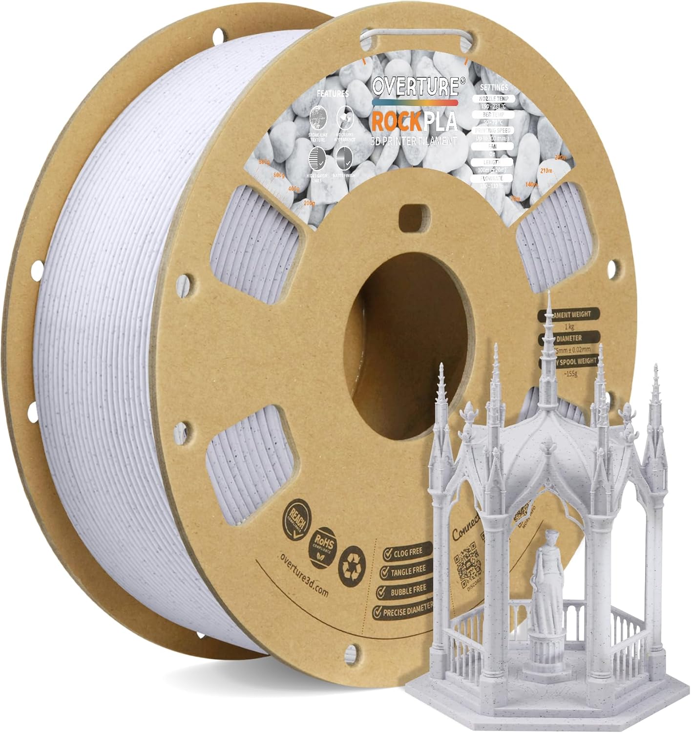 OVERTURE Rock PLA Filament 1.75mm, Marble PLA 3D Printer Filament 1kg ...