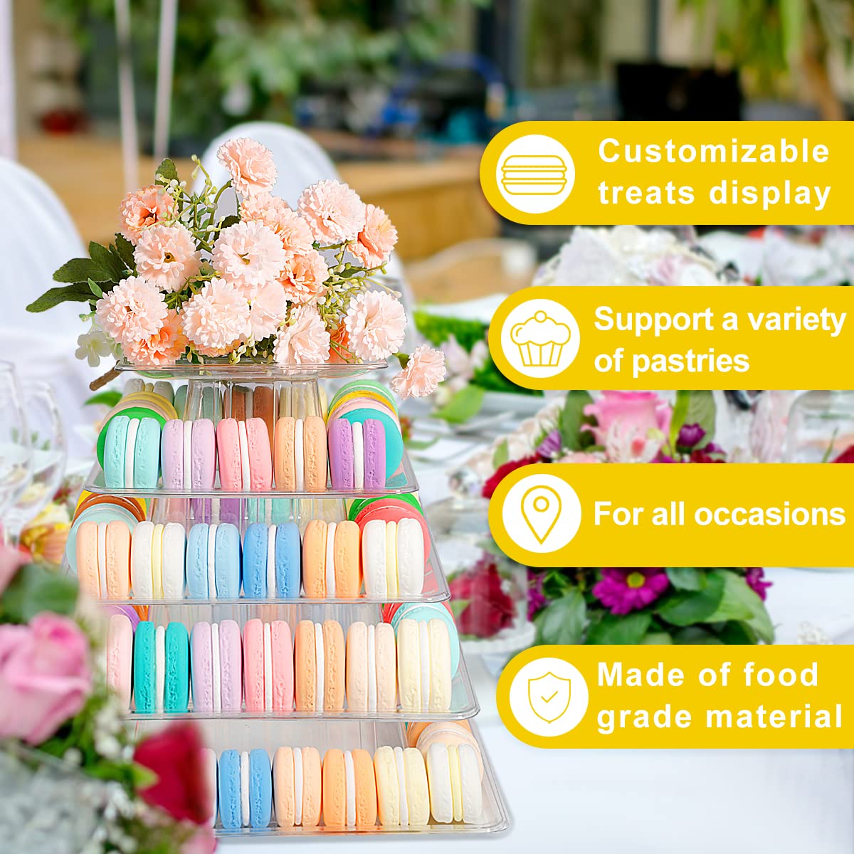 Snapklik.com : 5 -Tier Macaron Tower Stand, Square Tiered Dessert Cake ...