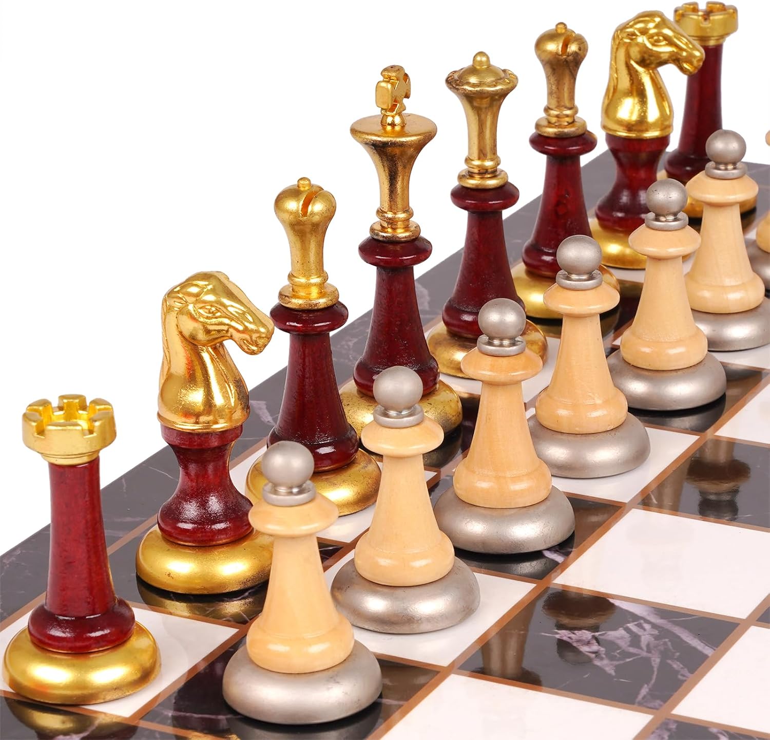 Amazon.com: Wooden+Metal Chess Set for Adults – Marbling Chess Board ...