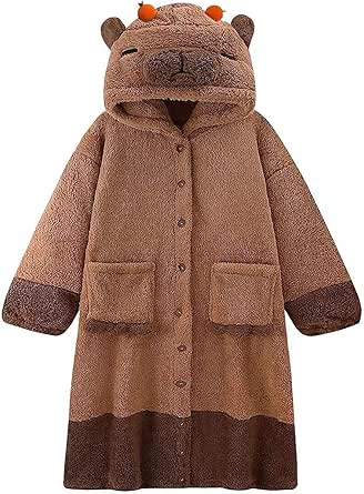 SRTUMEY Unisex Fleece Robe Dressing Gown Hooded Capybara Costume Warm ...