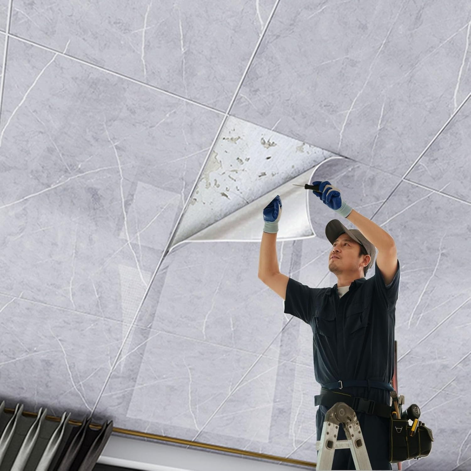 Imitation Tile Ceiling Panels with Adhesive Backing, Waterproof Ceiling ...