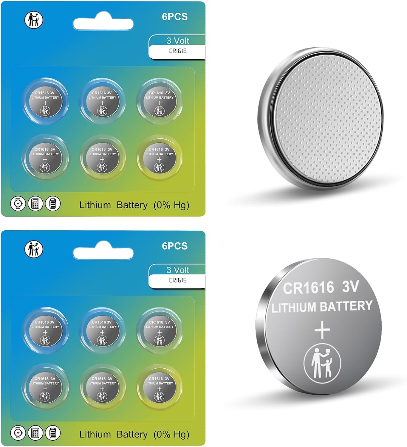 CR1616 Battery, 12 Count Pack CR 1616 3V Lithium Battery for Car Remote ...