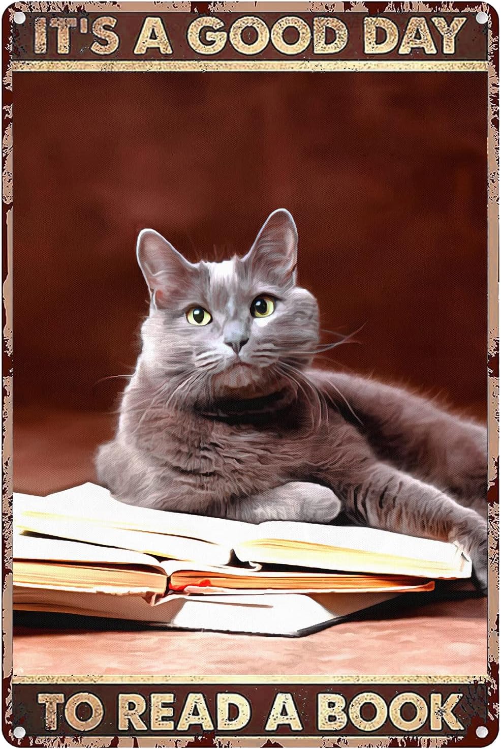 Amazon.com : Cat Grey Cat Reading Book Poster Cat Loverss with Gray ...