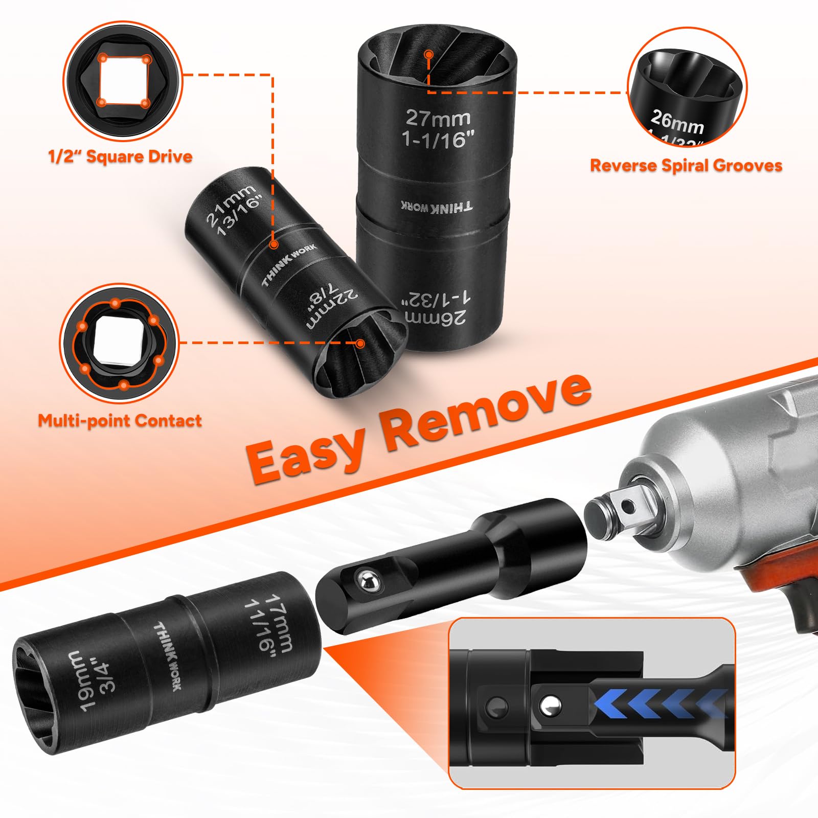 Snapklik.com : 1/2 Inch Drive Lug Nut Extractor Set, 5pcs Flip Wheel ...