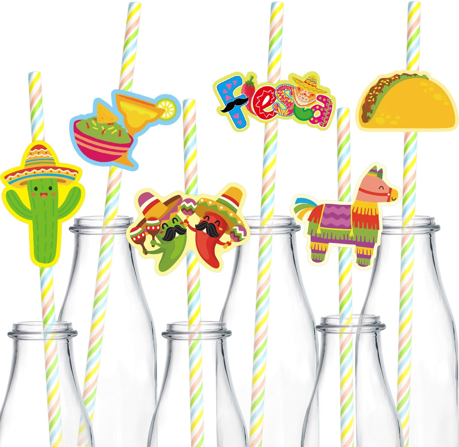 Amazon.com: Blulu 72 Pieces Cinco De Mayo Fiesta Paper Striped Straws ...
