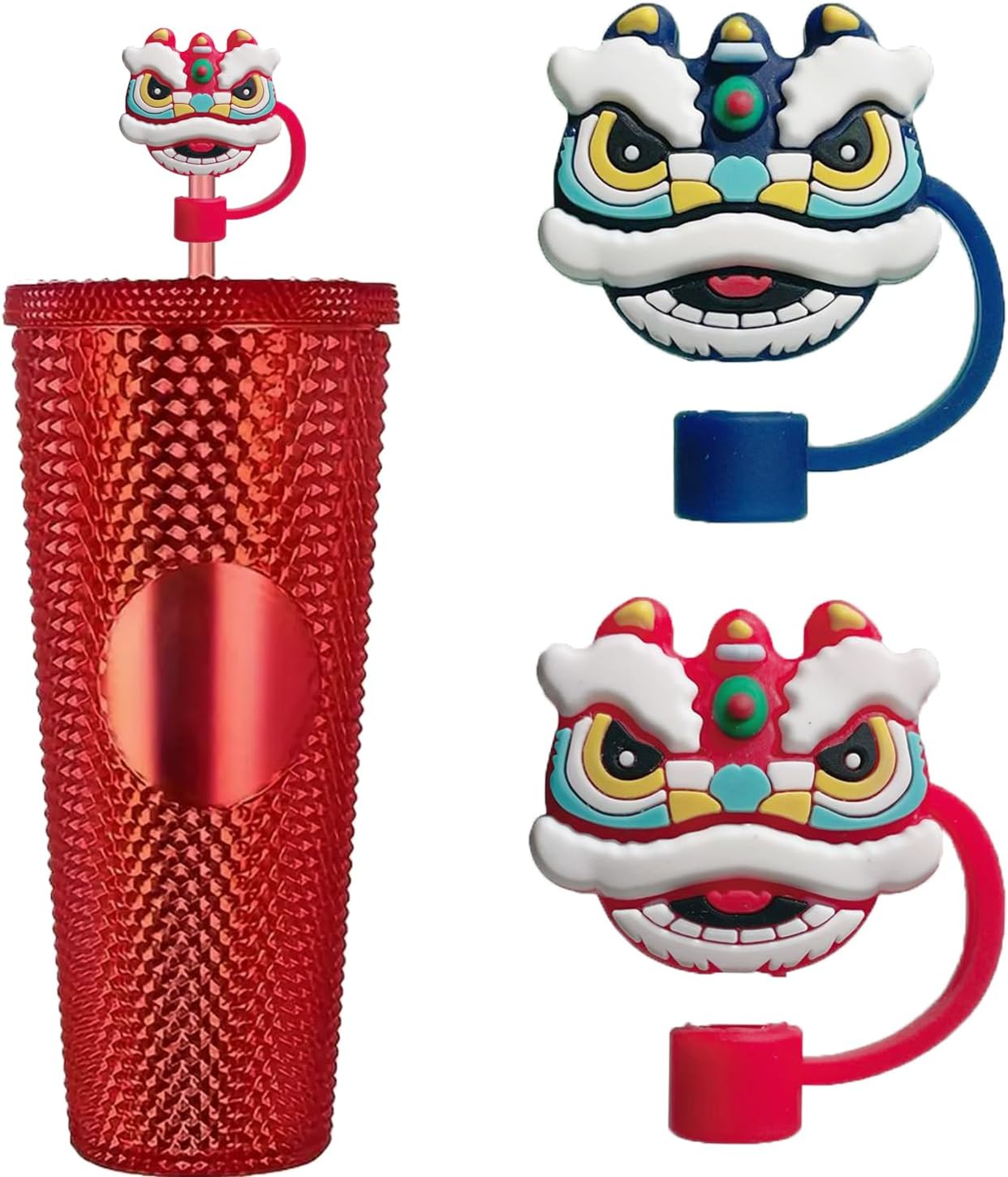 Amazon.com: Cute Straw Cover Cap Lion Dance Shape Straw Toppers 2Pcs ...