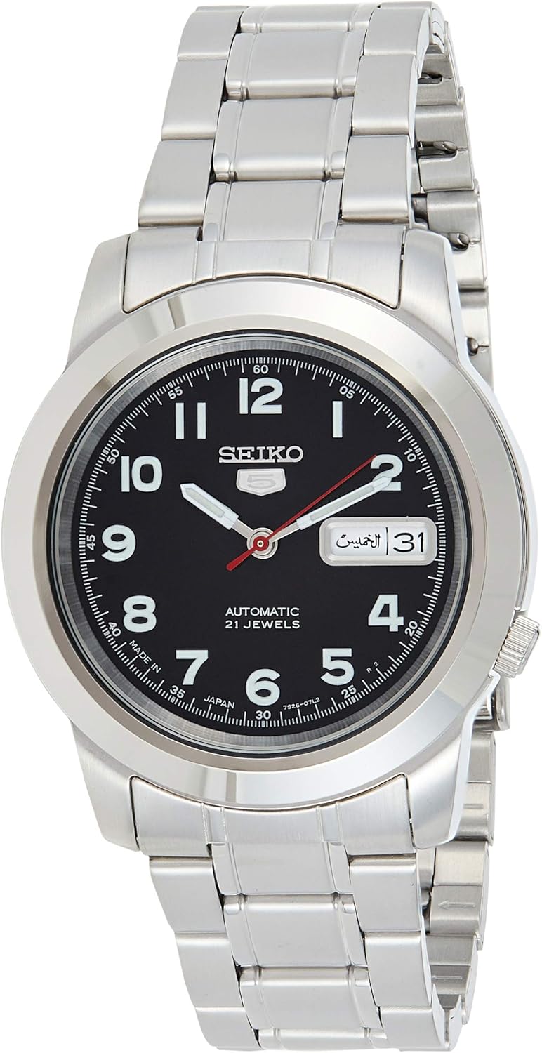Seiko SNKK35J1 Men Watches, Automatic Black Dial Day Date Stainless ...