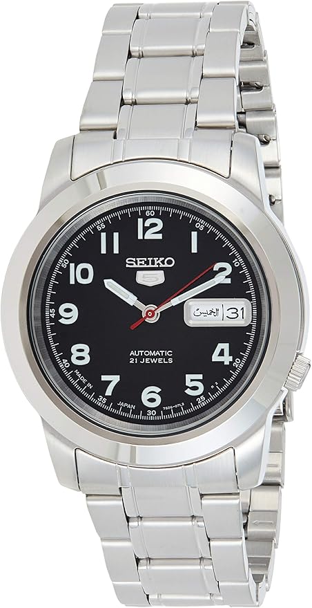 Seiko 5 Men's Black Dial Stainless Steel Automatic Watch - SNKK35J1 ...