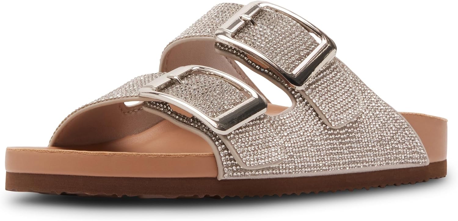 Amazon.com | Madden Girl Women's Bodie-R Footbed Sandal, Silver Multi ...
