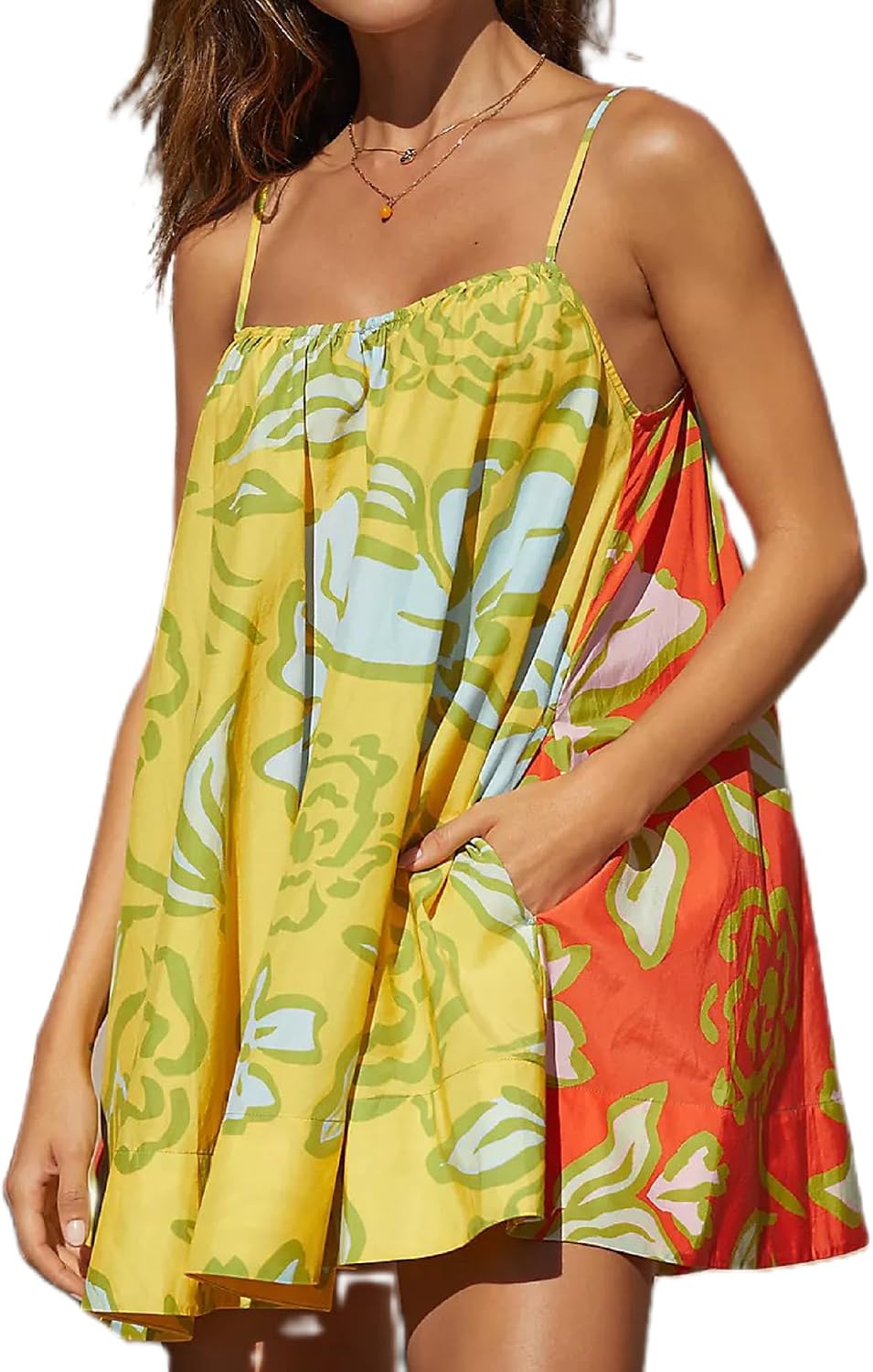 Women Boho Floral Mini Cami Dress Spaghetti Strap Flowy Sling Dress ...