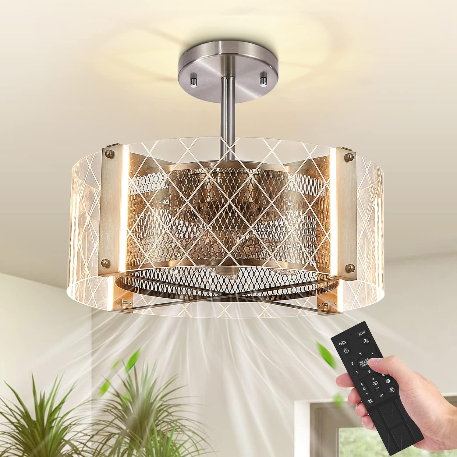 Ceiling Fans with Lights Remote Control, Modern Enclosed Ceiling Fan ...