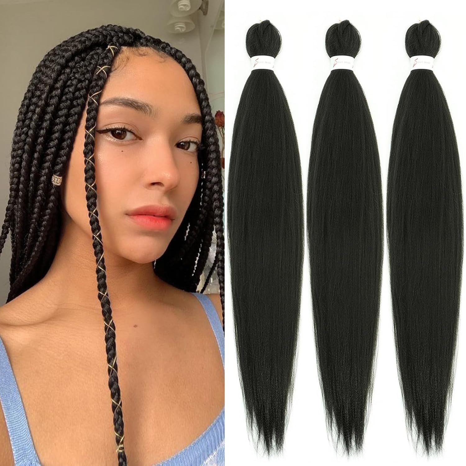Amazon.com : Braiding Hair Pre stretched 26 Inch 3 Packs Natural Black ...