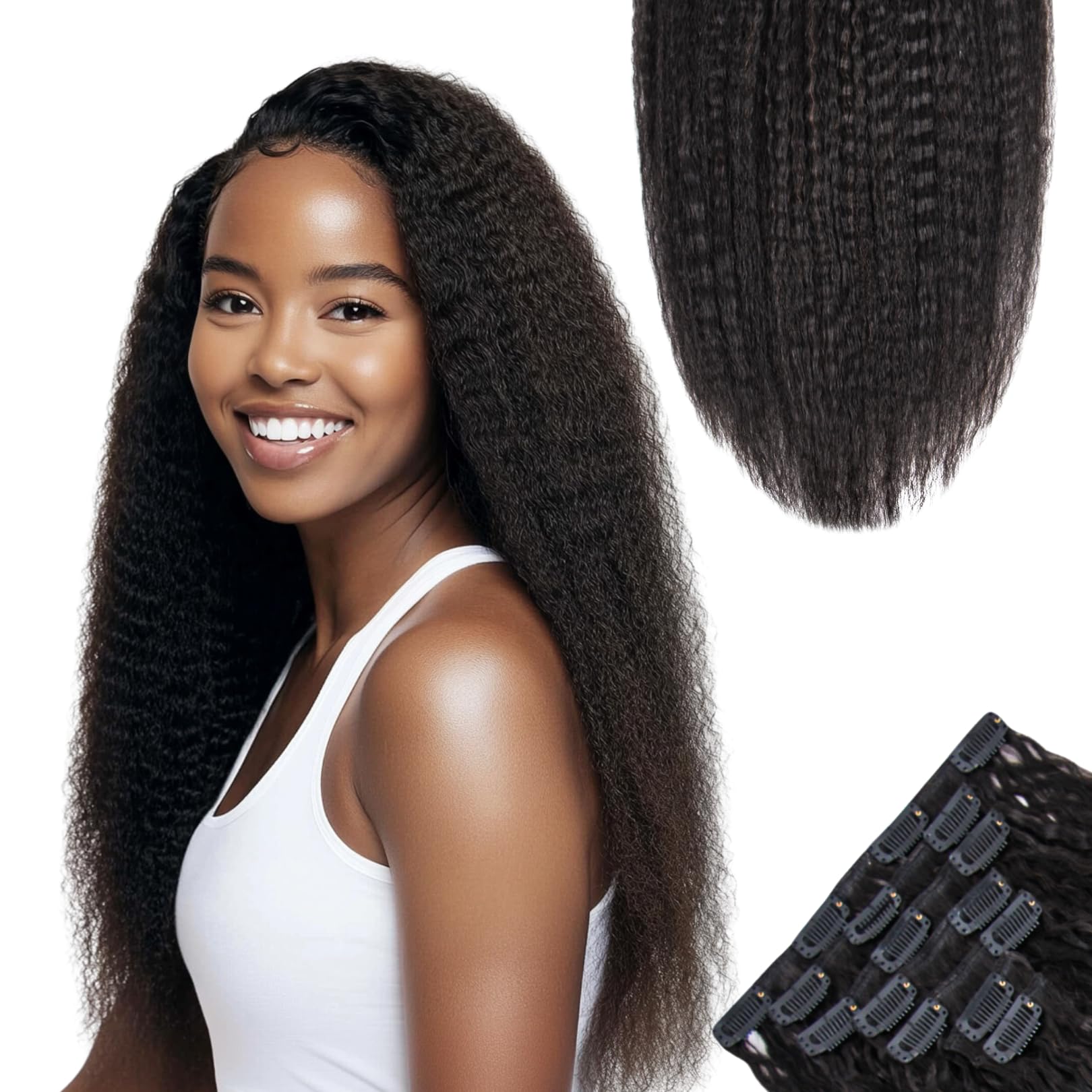 Amazon.com : SIYUSI Kinky Straight Clip In Extensions, 100% Brazilian ...