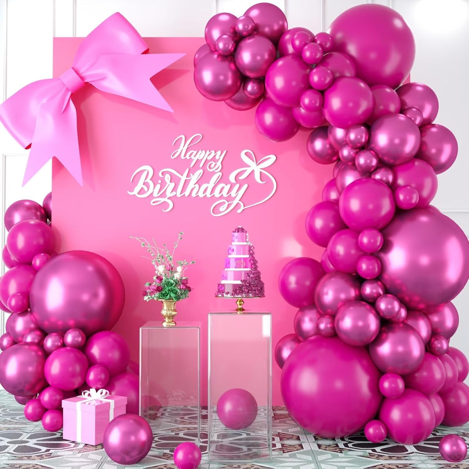 Amazon.com: Magenta and Hot Pink Balloon Arch Kit, Metallic Magenta and ...