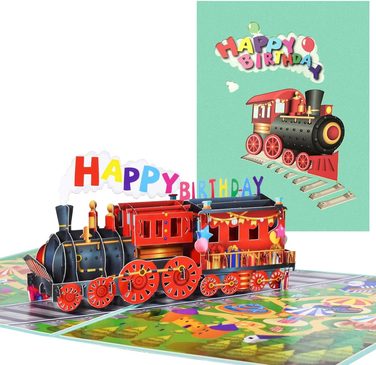 CNLITIHEKA Birthday Cards Pop Up Train Birthday Card Happy Birthday Pop ...