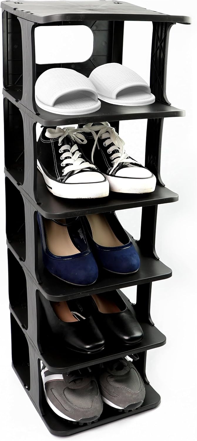 DIVCHI Shoe Rack 5 Tier Vertical– Narrow Tall Plastic Shoe Storage ...