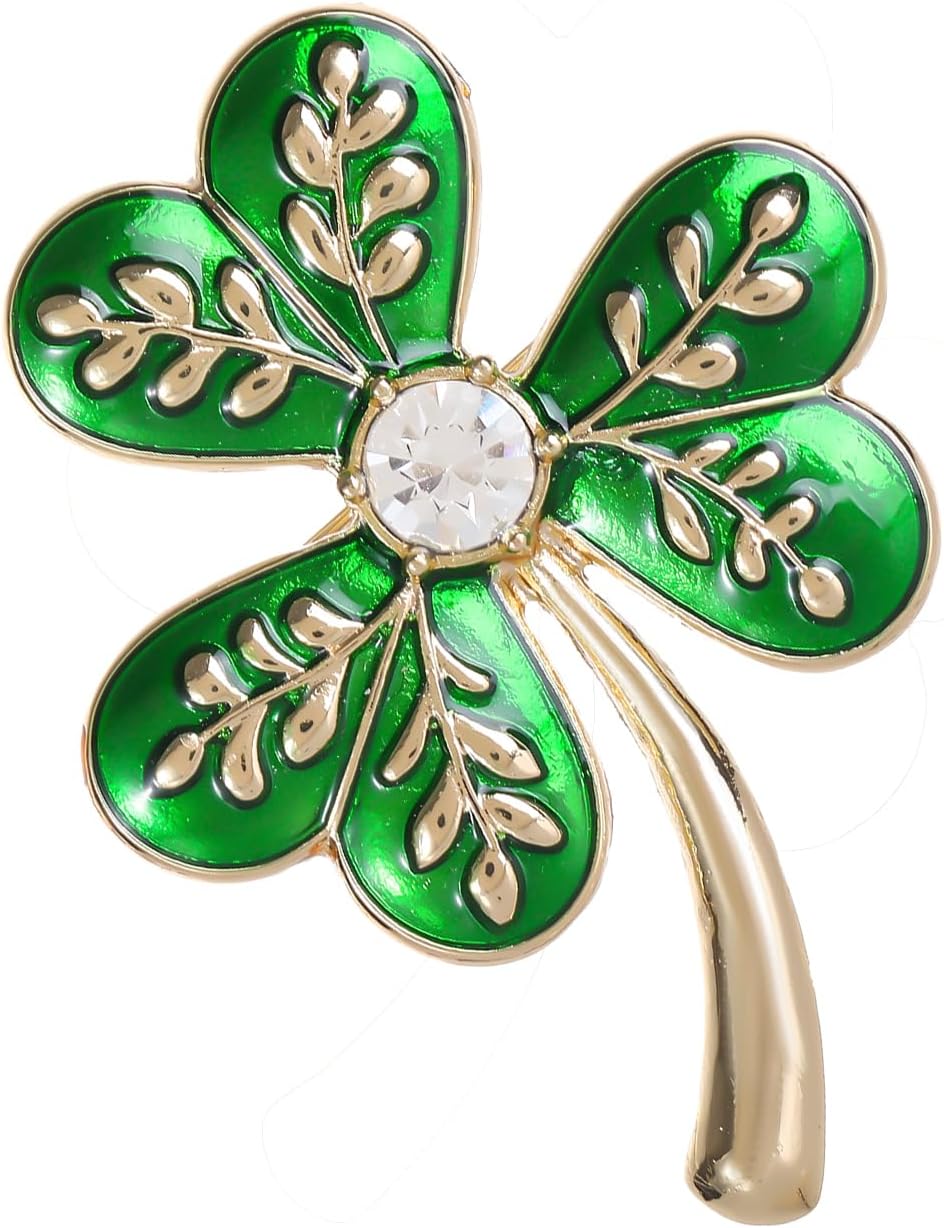 Amazon.com: Elegant Green Enamel Shamrock Brooch Pin with Cubic ...
