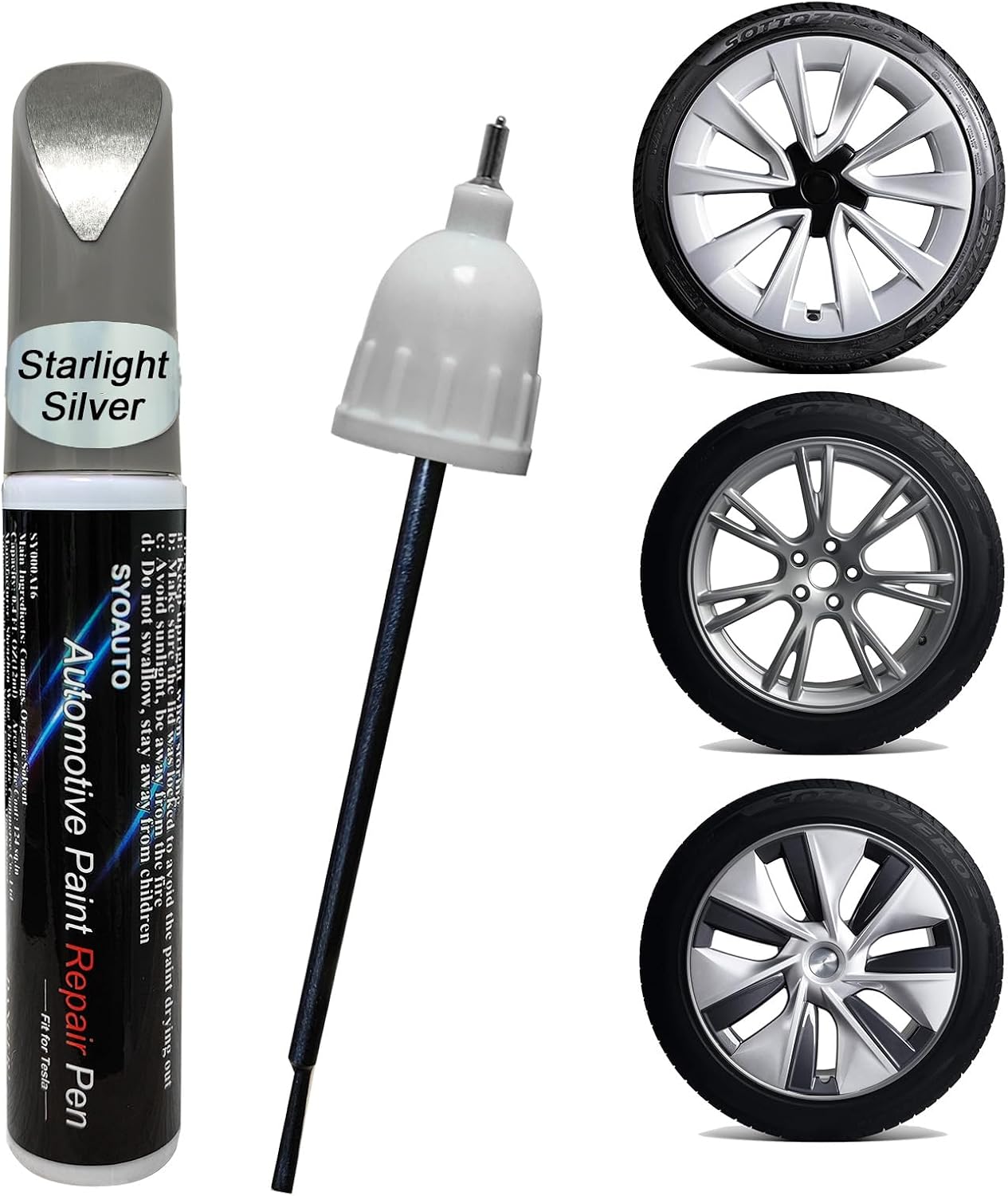 Amazon.com: SYOAUTO Starlight Silver Rim Touch Up Paint For Tesla Model ...