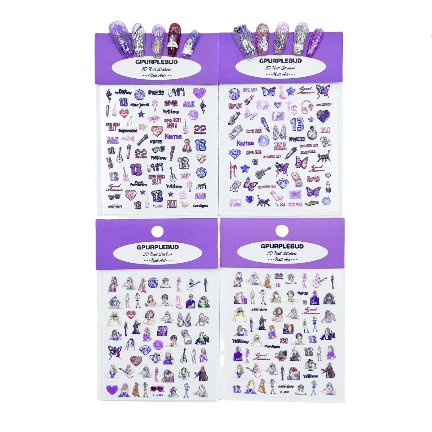 Amazon.com: 4 Pack Nail Art Stickers Music Inspired Merch Nail Decals ...