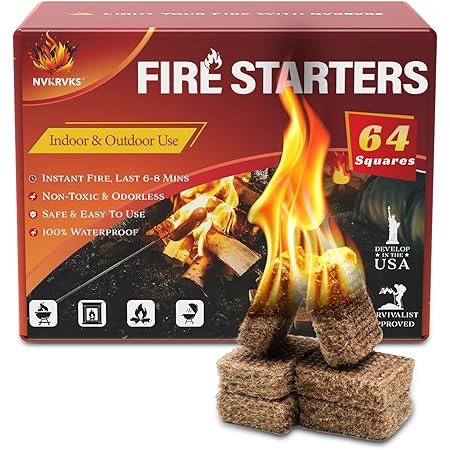 Amazon.com : Fire Starter Squares 64 - Fire Starters for Fireplace ...