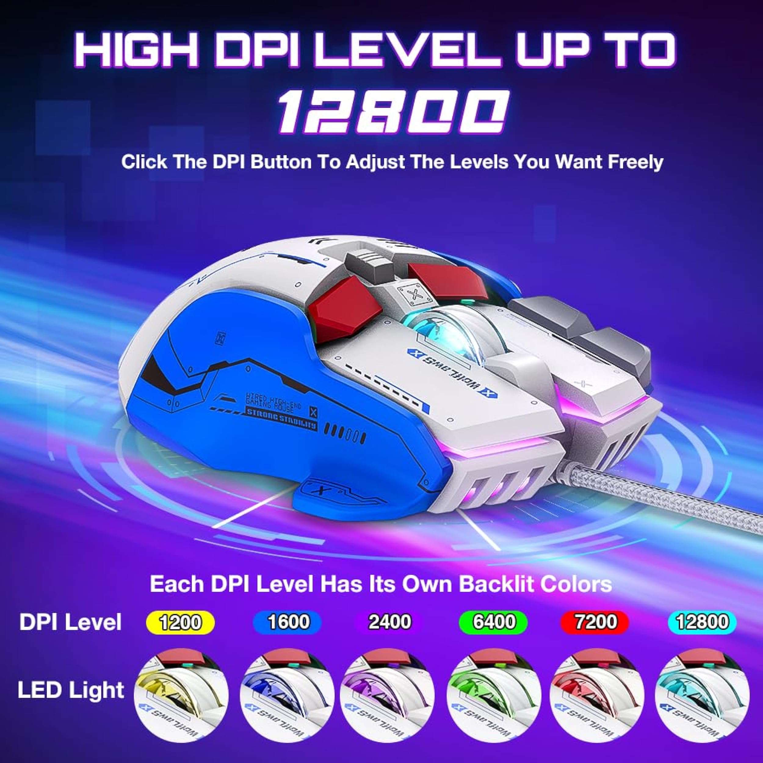 Snapklik.com : WolfLawS M6 RGB Gaming Mouse, 12800 DPI Wired PC Gamer Mice