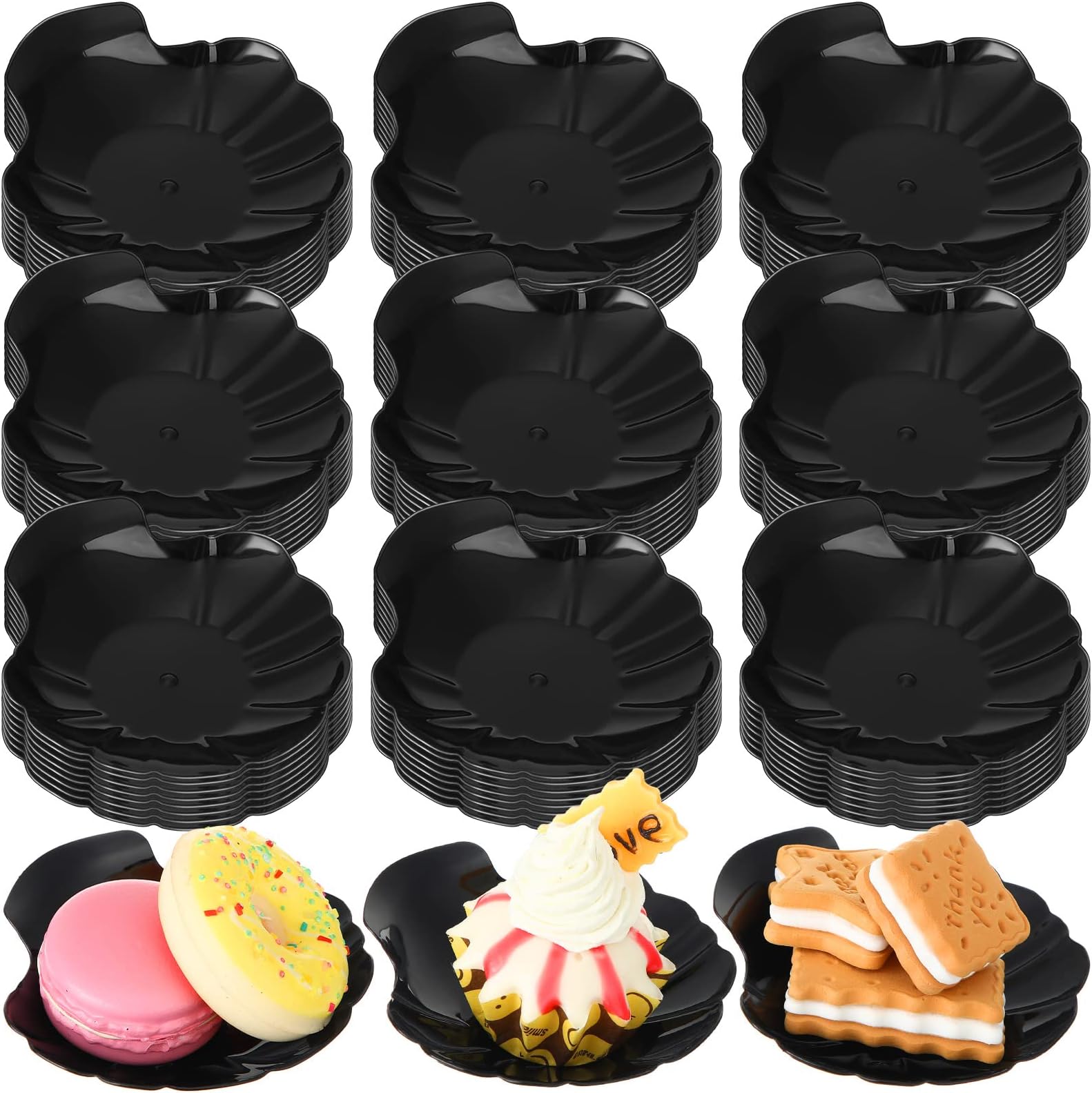 Amazon.com: Gerrii 100 Pcs Shell Appetizer Plates Black Plastic 3.31 ...