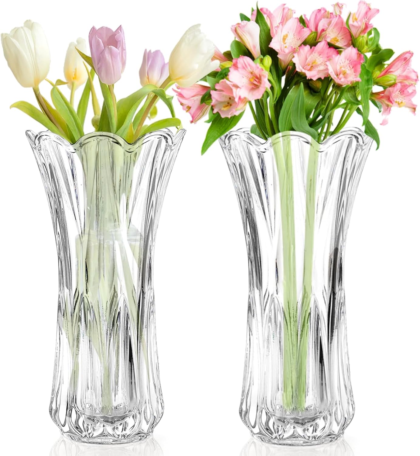 Amazon.com: Pumtus 2 Pack Glass Flower Vases, 9.5 Inch Thickened Clear ...