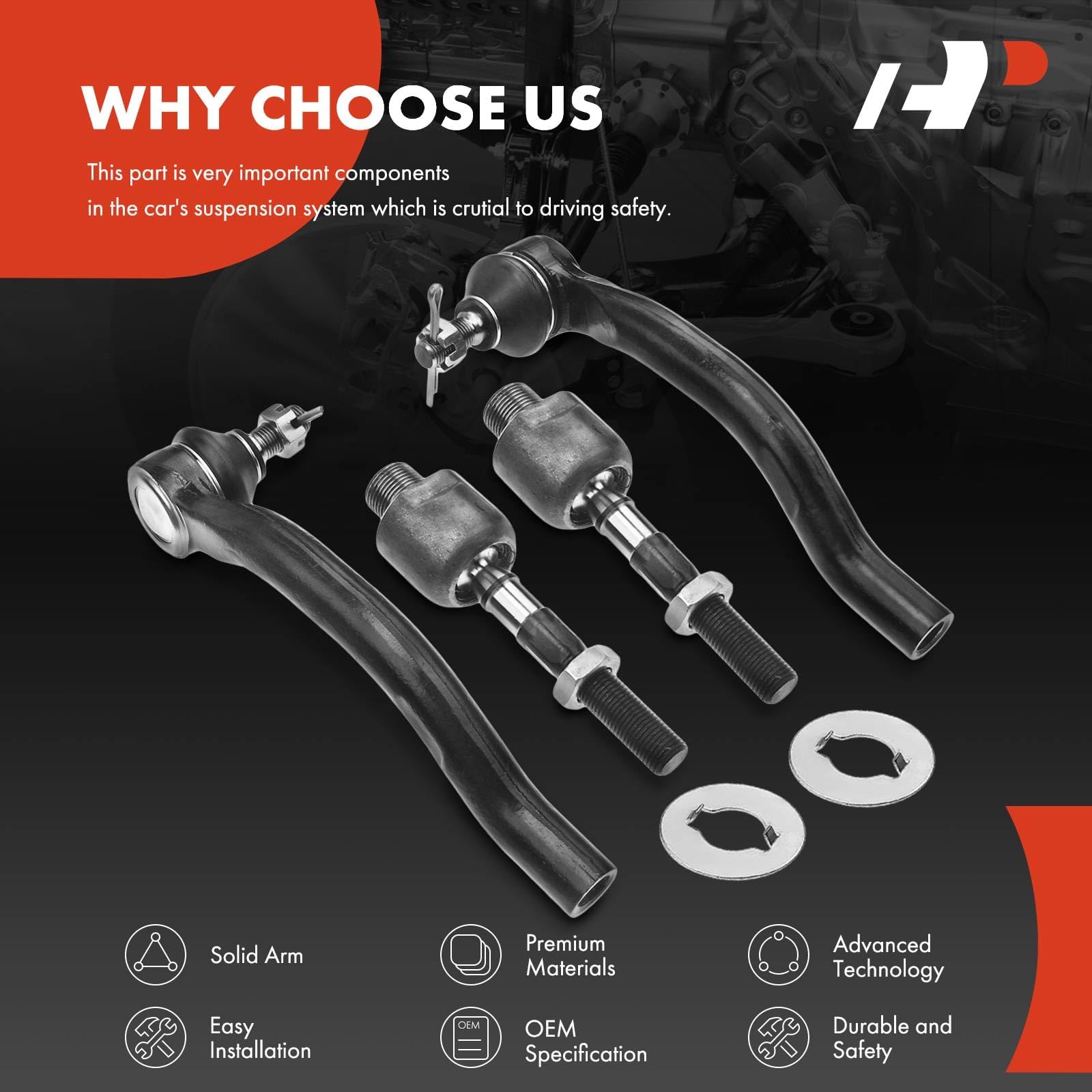 A-Premium Set of 4, Front Inner & Outer Tie Rod End Kit, Compatible ...