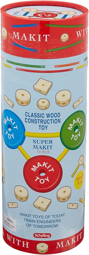 Amazon.com: Schylling MKT Super Makit Classic Wood Construction Toy, 3 ...