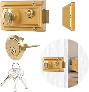 Traditional Nightlatch, Premium Solid Brass Rim Cylinder with 3 Copper ...