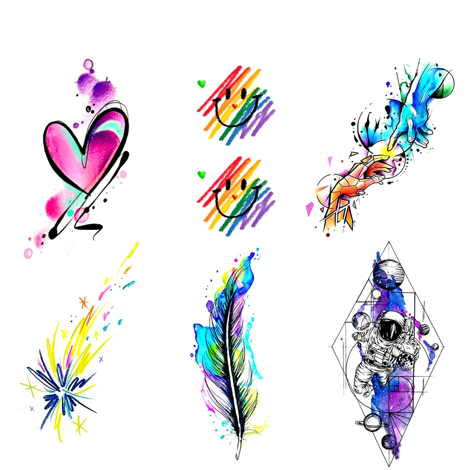 Amazon.com : INKARTLINK 6 Design/set temporary tattoo, colorful tattoo ...