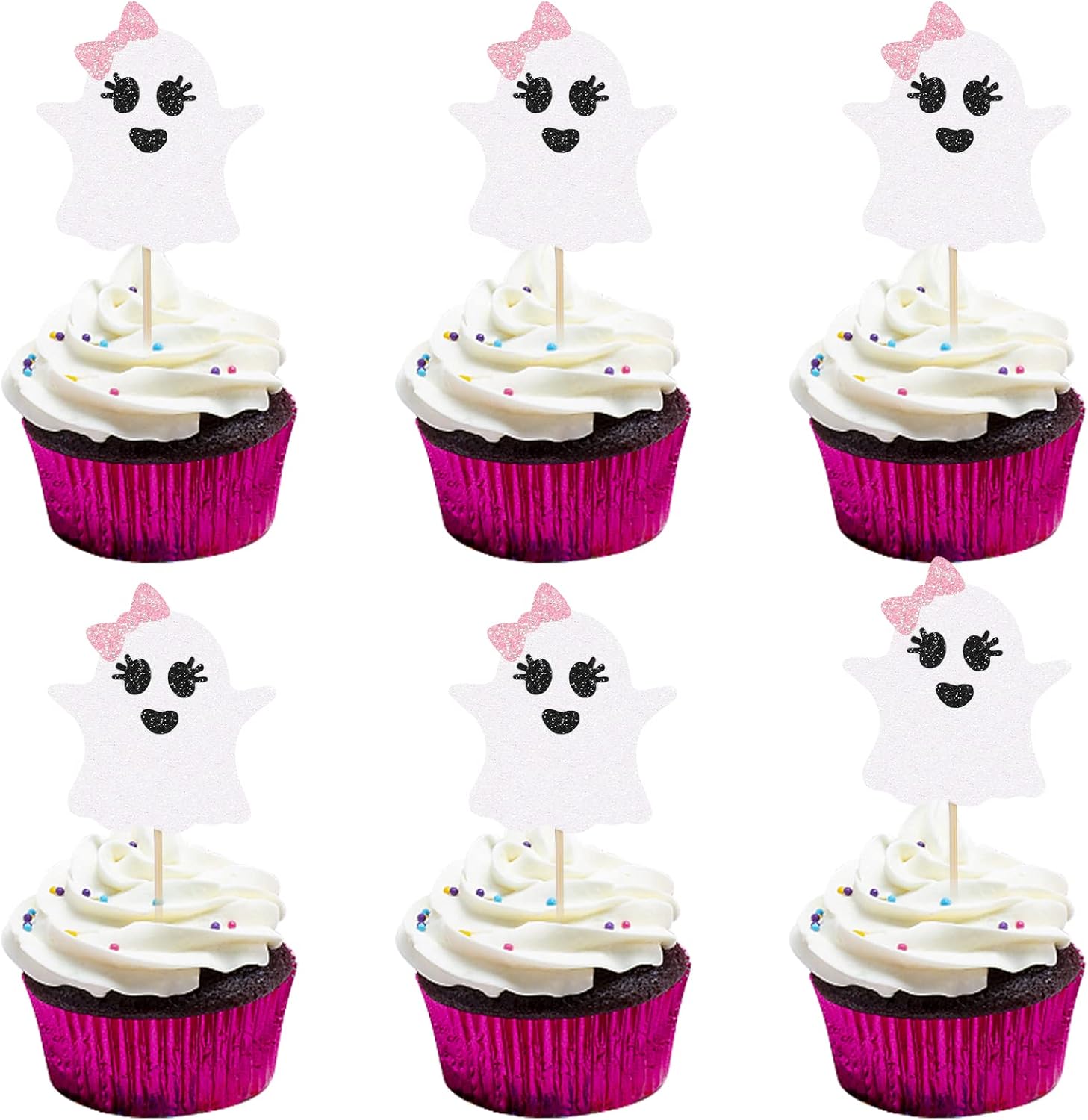 Amazon.com: Pink and White Ghost Halloween Cupcake Toppers Baby Ghost ...