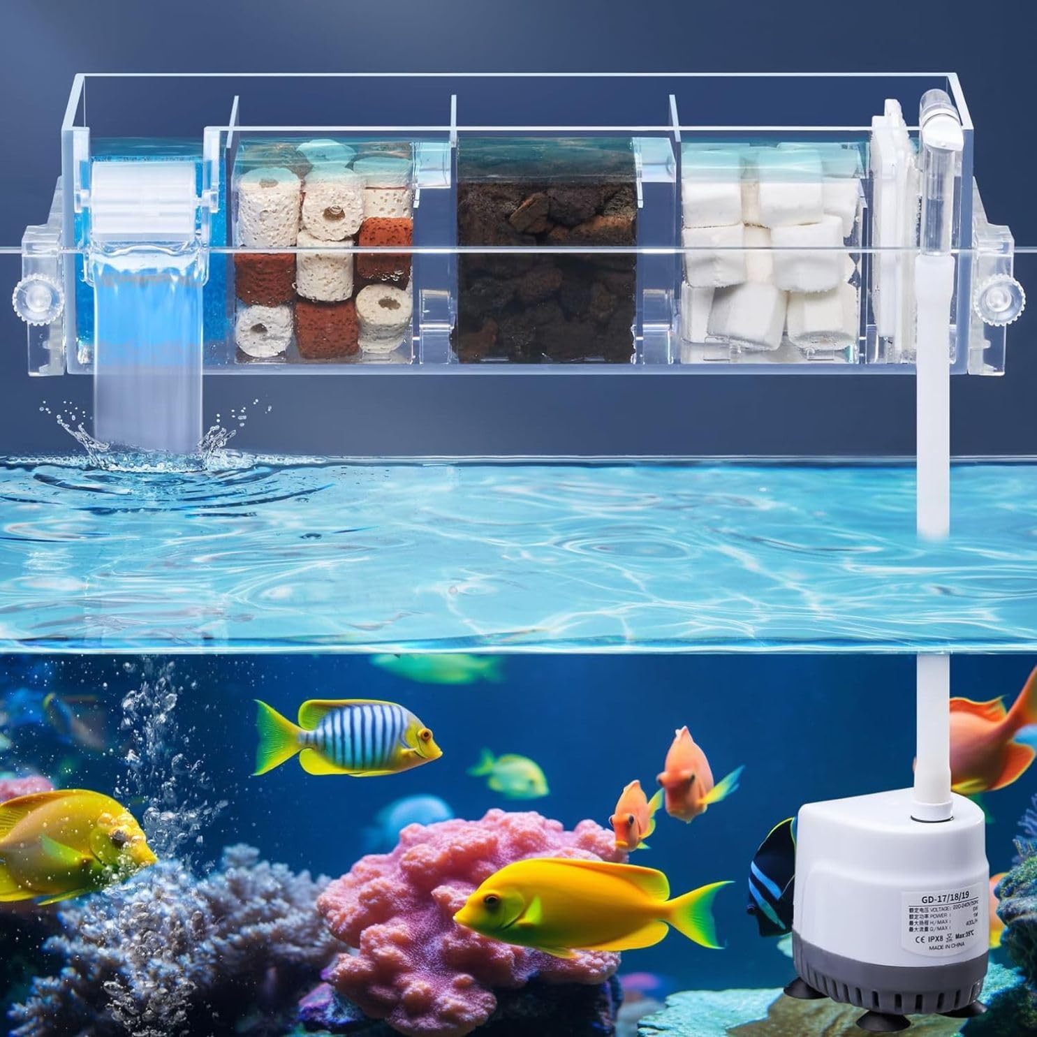 VAYINATO® GD-17|5W|300L/H Transparent Acrylic Four Layer Top Sump ...